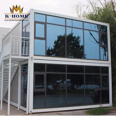 China Furnished 40ft Container Site Office Cabin Rock Wool Sandwich Panel 3-Storey Stackable for sale