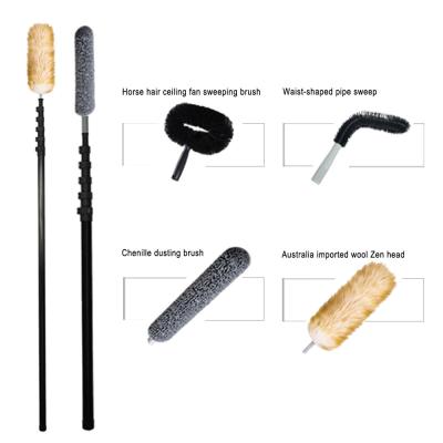 China 33ft Carbon Fiber Telescopic Industrial Dusting Pole Set with 5 Sections and Multiple Brush Heads for High-Reach Cleaning for sale