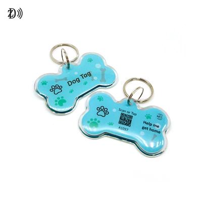 China Waterproof Custom Printing 13.56MHz NTAG213 Keychain Lost Tracking Epoxy Edge Epoxy Pet ID Tag for Dog & Cat Identification for sale