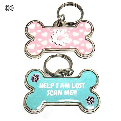 China Waterproof Custom Printing 13.56MHz NTAG213 Keychain Lost Tracking Metal Edge Epoxy Pet ID Tag for Dog & Cat Identification for sale