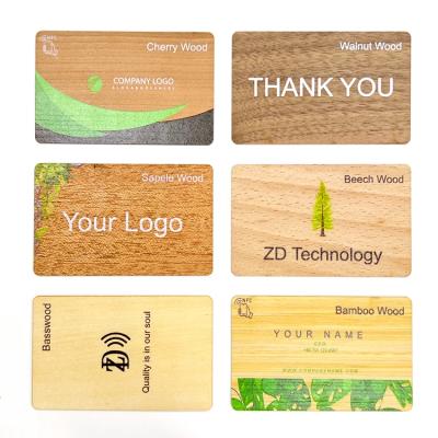 China Factory Direct Sales Custom Logo Engraved Wooden RFID Business Card NFC ISO14443A 13.56MHz Blank Wood NFC Hotel Key ID Card for sale