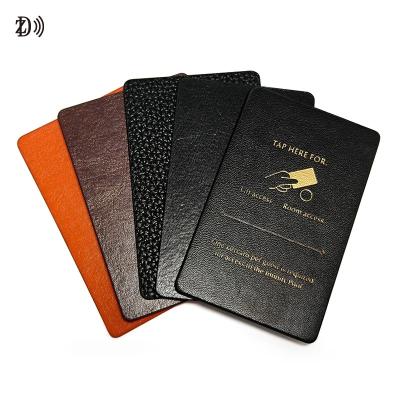 China Customized Printable Leather Surface Card 13.56Mhz RFID NFC Cards Blank Leather Business Cards for sale