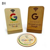 China Customized Laser Engraved LOGO QR Code NTAG213 Wooden Google Review Card Stand NFC Google Review Cards for sale
