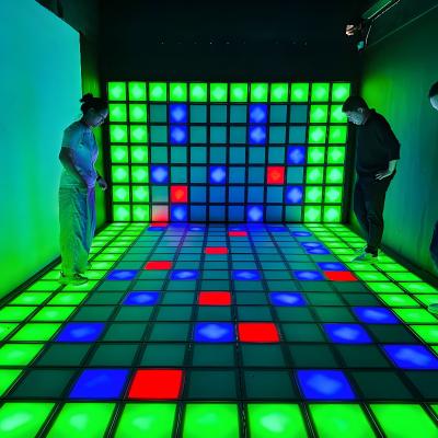China Activate Interactive LED Floor Game Interactive Lighting Game Grid Jumping Floor Active LED Dance Floor Tiles for sale