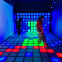 China Interactive LED Floor with 30x30cm RGB Lighting Tiles and Multiplayer Game Modes for Kids and Events for sale