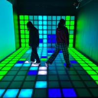 China Interactive LED Floor with 30x30cm RGB Lighting Tiles and Multiplayer Game Modes for Kids and Events for sale