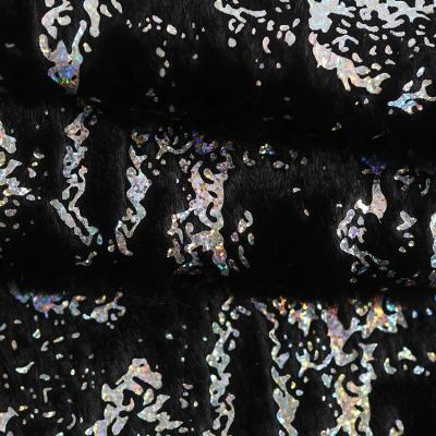 China Recycled Factory Textile 100 Polyester Neon Hot Stamping Foil Bronzed Silver Faux Rabbit Fur Fabric for Pillows Home Blanket for sale