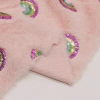 China Recycled 100 Polyester Rabbit Fur Rainbow Style Sequins Embroidery on Plush Fabrics for Home Textiles for sale