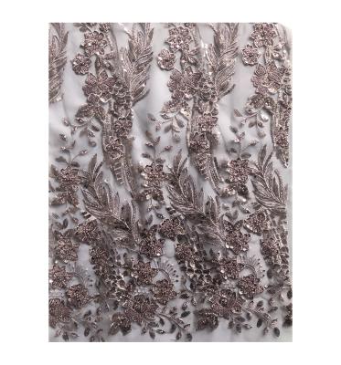 China Easily Customizable Luxury 3D Flowers Beaded Embroidery Lace Fabric for Women's Clothing Dance  Dresses for sale