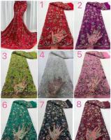 China Easily Customizable Luxury  Tulle French 3D Beaded Embroidery Mesh Lace Fabric for Women's Clothing Dance  Dresses for sale