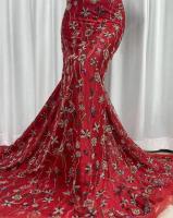 China Easily Customizable Luxury  Tulle French 3D Beaded Embroidery Mesh Lace Fabric for Women's Clothing Dance  Dresses for sale