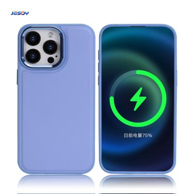 China Embossed Logo Magsafe Leather Cases Design Style Shockproof Mobile Covers Blue For IPhone 15 Pro Max for sale