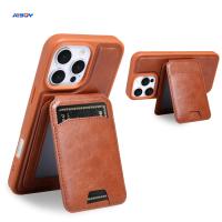 China Brown Custom Logo Phone Cases Shockproof Phone Case With Magsafe Wallet Stand Card Holder for sale