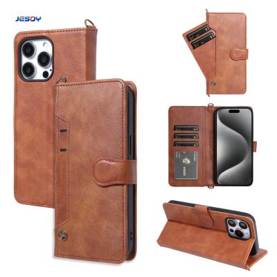 China OEM / ODM Cell Phone Wallet Stand Brown Flip Cell Phone Covers With Strap for sale