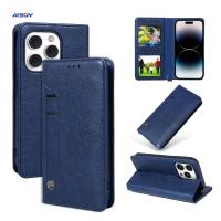 China Wristlet Strap PU Leather Phone Case Business Style Leather Cell Phone Holder Blue for sale