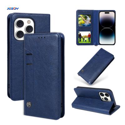 China Wristlet Strap PU Leather Phone Case Business Style Leather Cell Phone Holder Blue for sale