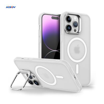 China Military Grade Magsafe Cell Phone Case Scratch Resistant iPhone Protective Cases With Metal Camera Stand for sale