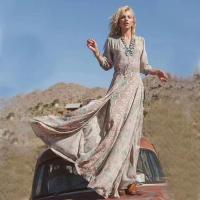 China V Neck Ruffle Cotton Romantic Floral Dresses Knee Length A Line for sale