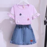 China Flower Strawberry Primary Children'S Clothing Girls Denim Suit For 100cm for sale