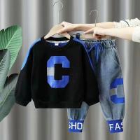 China Age 0-14 Primary Children'S Clothing Pure Cotton Hoodie And Denim Pants Machine Washable for sale