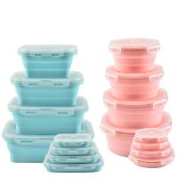 China Collapsible Folding Silicone Box Set for Microwave Safe Food Storage Blue for sale