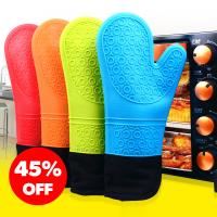 China Double Oven Mitts for Kitchen Cooking BBQ Baking Heat Resistant Silicone Hand Gloves for sale