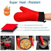 China Double Oven Mitts for Kitchen Cooking BBQ Baking Heat Resistant Silicone Hand Gloves for sale