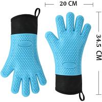 China Double Oven Mitts for Kitchen Cooking BBQ Baking Heat Resistant Silicone Hand Gloves for sale