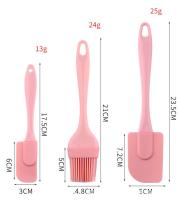 China Pink Silicone Scraper Three-piece Set Heat Resistant Spatulas BBQ Brush Baking Tools for sale