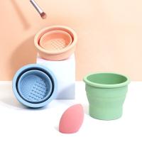 China Beauty Egg Cleaning Tool Wellfine Silicone Folding Brush Cleaner Cup for Beauty Care for sale