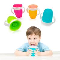 China Double Handle Pink Silicone 360 Degrees Rotated Baby Learning Drinking Cup for Toddler for sale