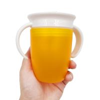 China Double Handle Pink Silicone 360 Degrees Rotated Baby Learning Drinking Cup for Toddler for sale