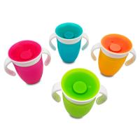 China Double Handle Pink Silicone 360 Degrees Rotated Baby Learning Drinking Cup for Toddler for sale