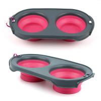 China Collapsible Travel Pet Bowl Silicone Double Cat Dog Bowl for Pet Owners on the Go for sale