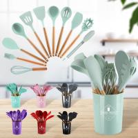 China Silicone Kitchen Utensils with Wooden Handles 12 Pieces Cooking Tools Kitchenware for sale
