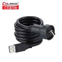 China CNLINKO Waterproof Black Shell Waterproof IP68 USB Female Solder Connector USB Data Cable Connector with Dust Plastic Cover for sale