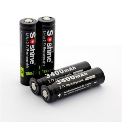China Soshine 3.7V Li-ion 18650 Protected Battery 3400mAh Button Top for sale