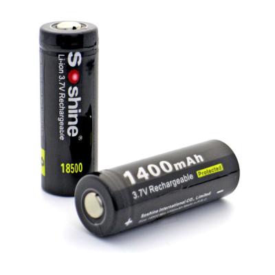 China Soshine 18500 1400mAh 3.7V Protected Li-ion Rechargeable Battery with PCB for Flashlights for sale