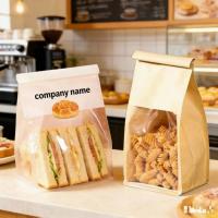 China Custom Printed Bread Food Kraft Paper Bags Resealable Mylar Window Flat Bottom Packaging for sale