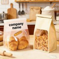 China Custom Printed Bread Food Kraft Paper Bags Resealable Mylar Window Flat Bottom Packaging for sale