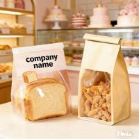 China Custom Printed Bread Food Kraft Paper Bags Resealable Mylar Window Flat Bottom Packaging for sale