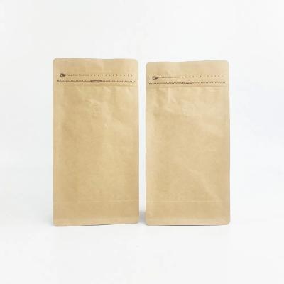 China Custom Kraft Paper Packaging One Way Valve Ziplock Coffee Moisture Proof Flat Bottom Bag for sale