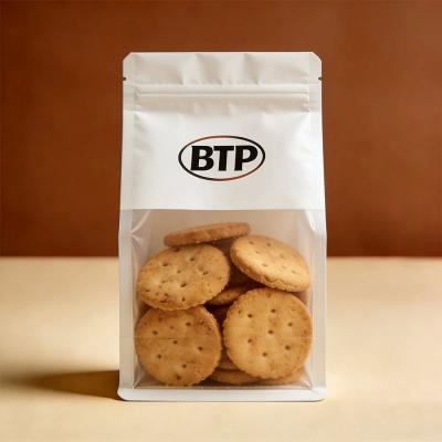 China Custom Printed Clear Window Flat Bottom Pouch Resealable Food Snacks Candy Packaging Bag for sale