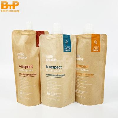 China Shower Gel Laundry Packaging Bag Kraft Paper Spout Pouch Mylar Resealable Custom Printed for sale