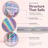 China Holographic Laser Stand Up Pouches High Barrier Aluminum Foil Zipper Bags Full Color Custom Printing Food Grade Self Standing Packaging Pouch With Hang Hole MOQ 100 for sale