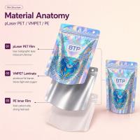 China Holographic Laser Stand Up Pouches High Barrier Aluminum Foil Zipper Bags Full Color Custom Printing Food Grade Self Standing Packaging Pouch With Hang Hole MOQ 100 for sale