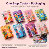 China Holographic Laser Stand Up Pouches High Barrier Aluminum Foil Zipper Bags Full Color Custom Printing Food Grade Self Standing Packaging Pouch With Hang Hole MOQ 100 for sale