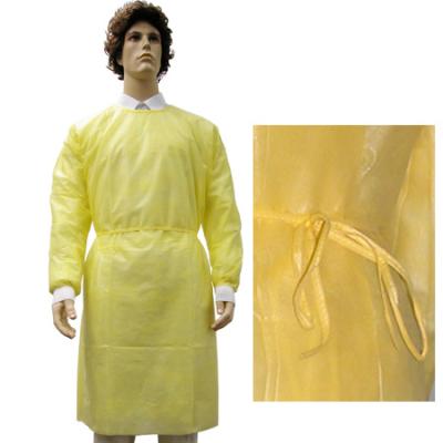 China CPE Sterile Disposable Gowns Long Sleeves Isolation Gown 16-45gsm For Hospital & Clinic for sale