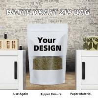 China Custom Reusable White Kraft Paper Bag Zipper Stand Pouch Food Packaging for Candy Cookie Snacks Sugar Featuring Window Carton for sale