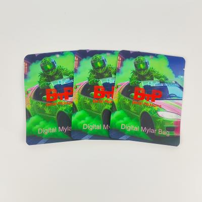 China Custom Logo UV Holographic 3.5g Die Cut Sparkling Moisture Proof Food Grade Stand up Mylar Pouch for sale